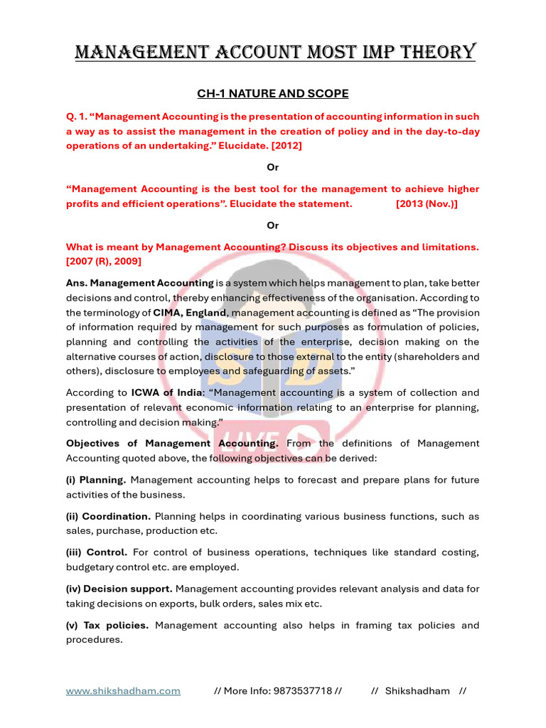 Management Account Full Theory | PDF | Management Accounting | Cost ...