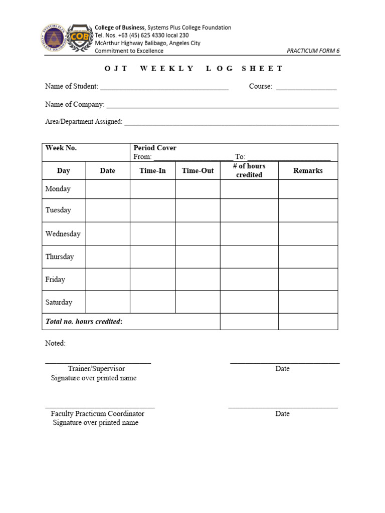 Form 6 - OJT Log Sheet | PDF