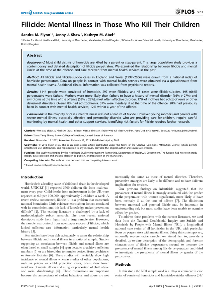 Filicide Mental Illness in Th | PDF | Mental Disorder | Violence