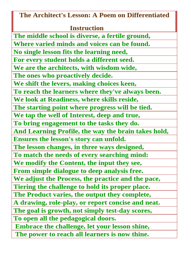 A Poem On Differentiated Instruction | PDF