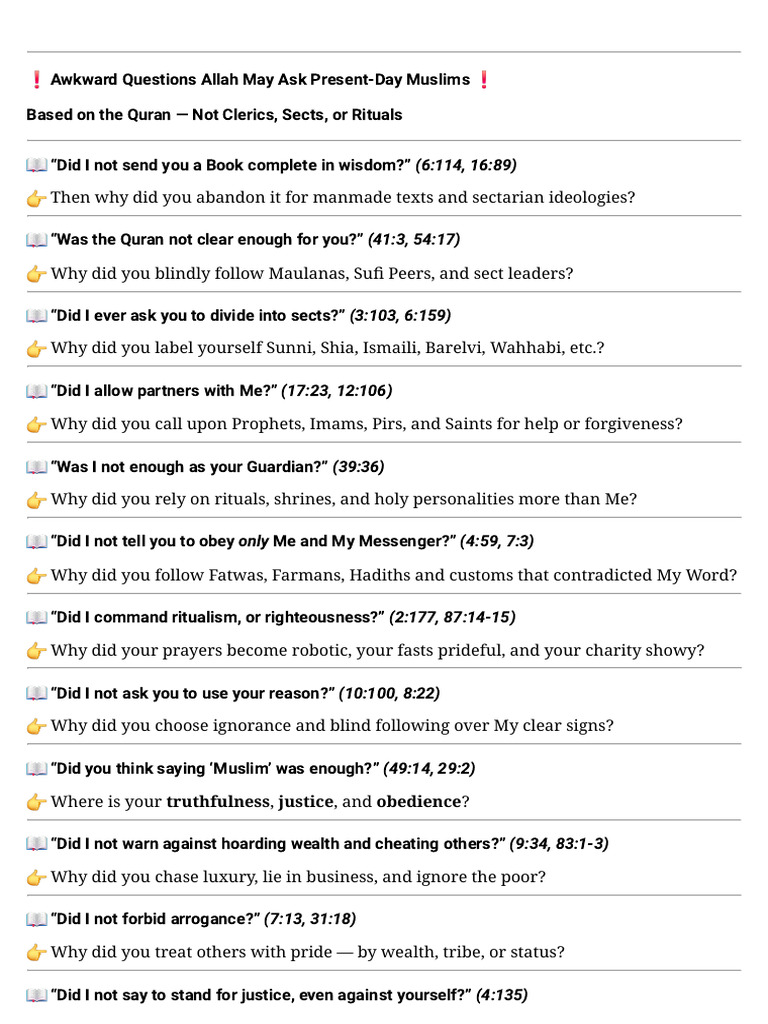 Awkward Questions for Modern Muslims | PDF