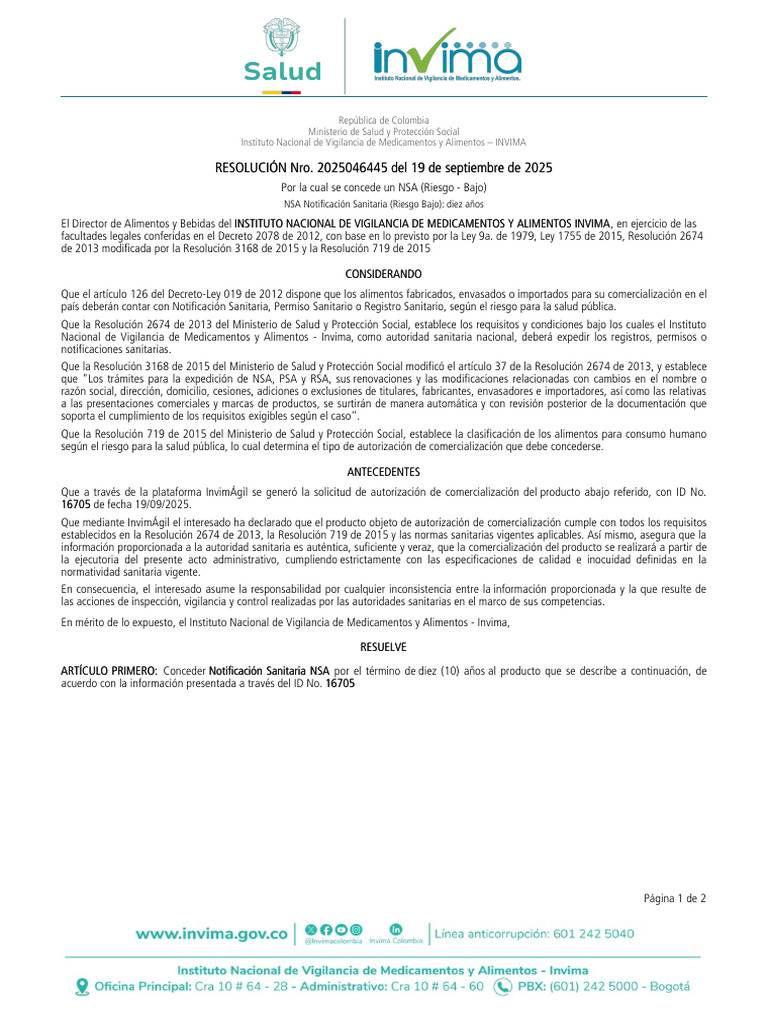 Notificación Sanitaria NSA para Café en Colombia | PDF | café
