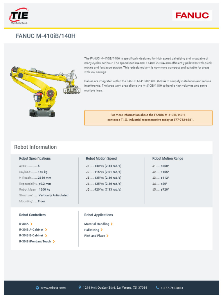 FANUC M-410iB/140H Robot Specs | PDF
