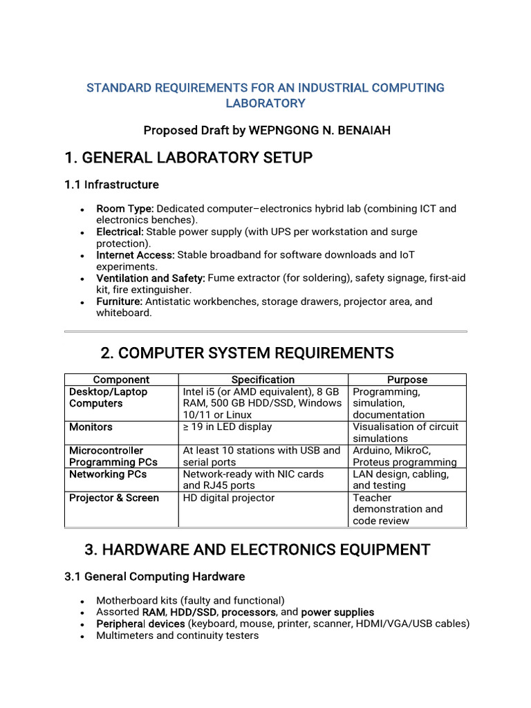 Laboratory Requirements For An Industrial Computing Laboratory | PDF ...