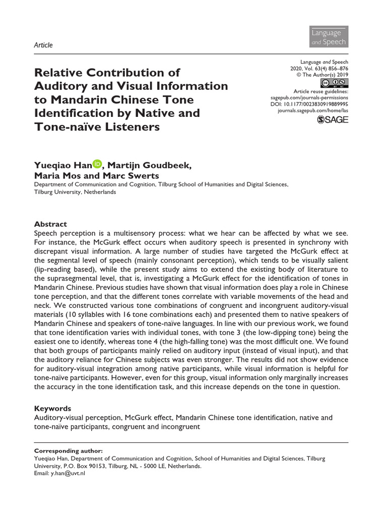 Relative Contribution of Auditory and Visual Information To Mandarin ...