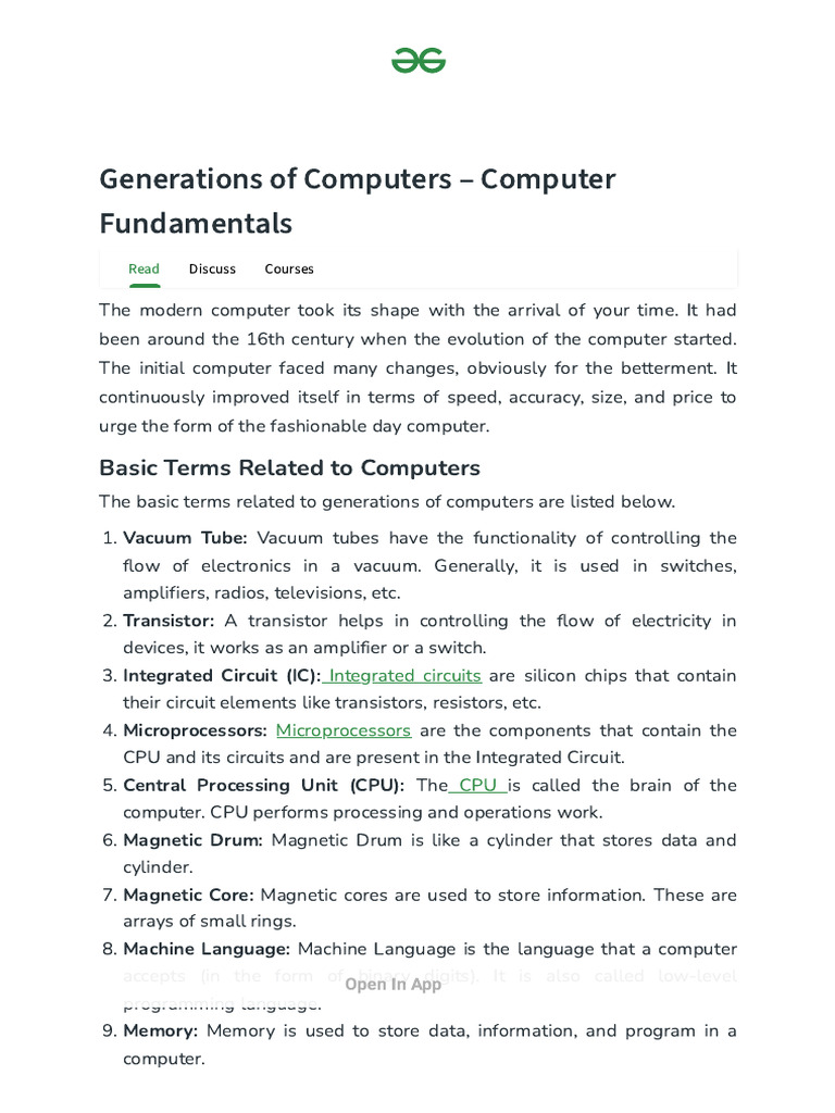 Generations of Computers - Computer Fundamentals - GeeksforGeeks | PDF ...