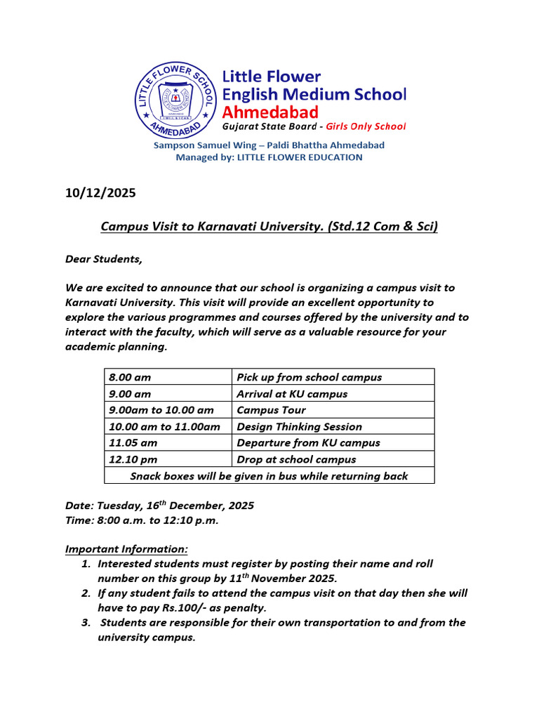 Campus Visit to Karnavati University | PDF