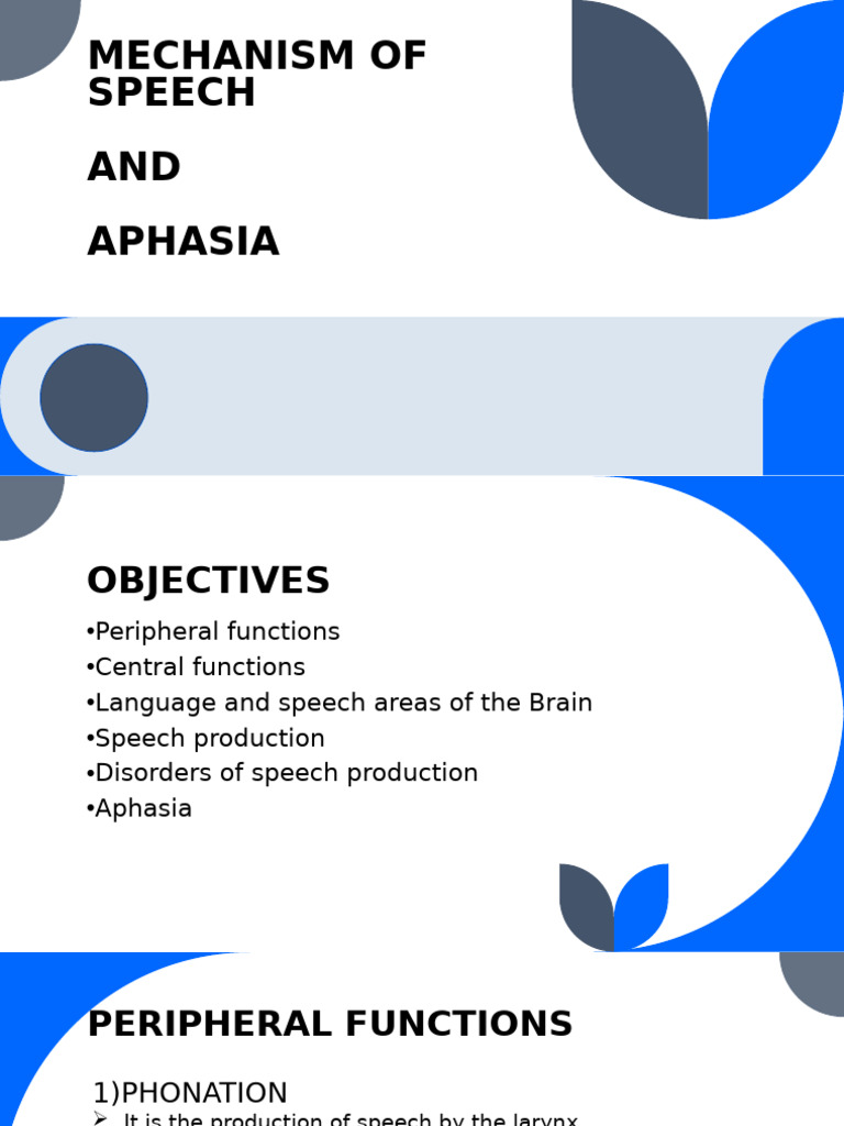 Mechanism of Speech and Aphasia For Physiology | PDF | Speech | Aphasia
