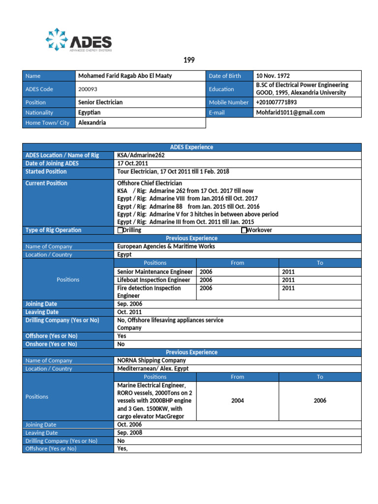 Admarine 262 Ch. Elec Mohamed Farid C.V.S | PDF | Freight Transport ...
