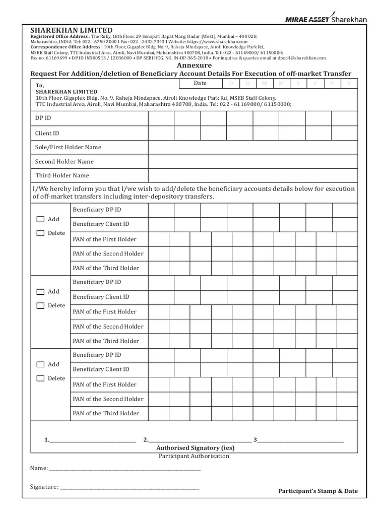 Request For Addition Deletion of Beneficiary Account Details For ...