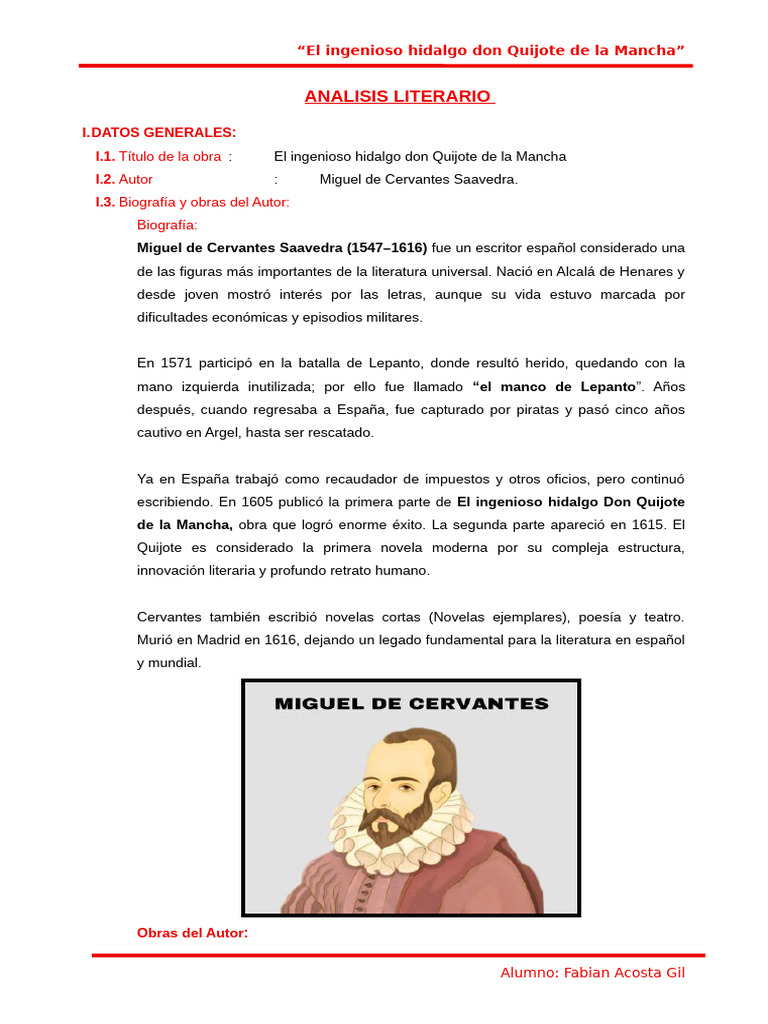 Análisis de Don Quijote de Cervantes | PDF | Odiseo | Miguel De Cervantes