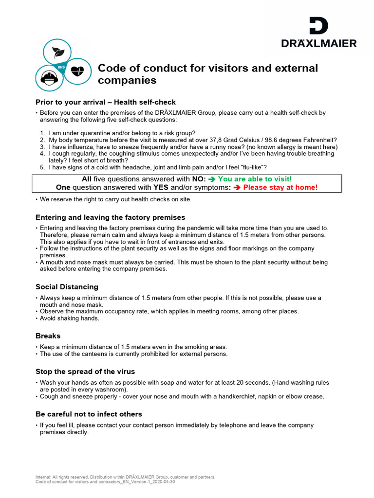 Code of Conduct For Visitors and Contractor | PDF | Common Cold ...