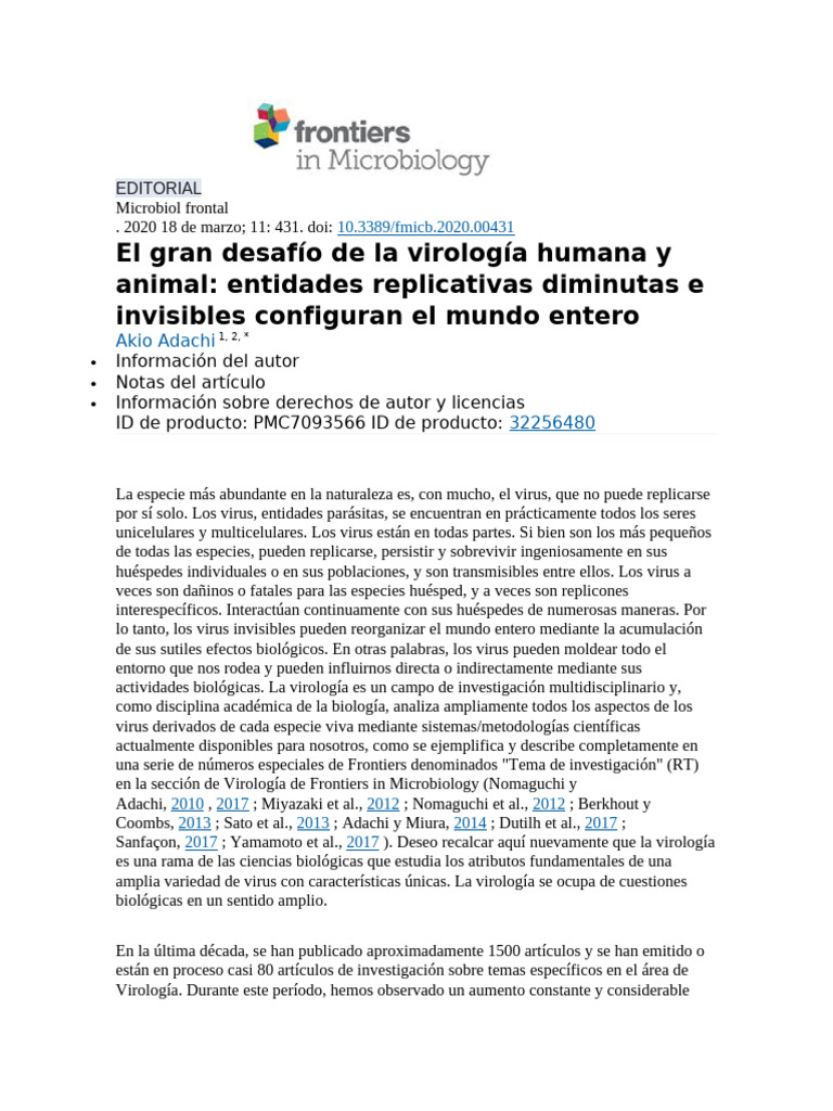 El Gran Desafío de La Virología Humana y Animal Entidades Replicativas ...