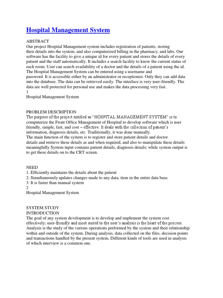 Hospital Management System Overview | PDF
