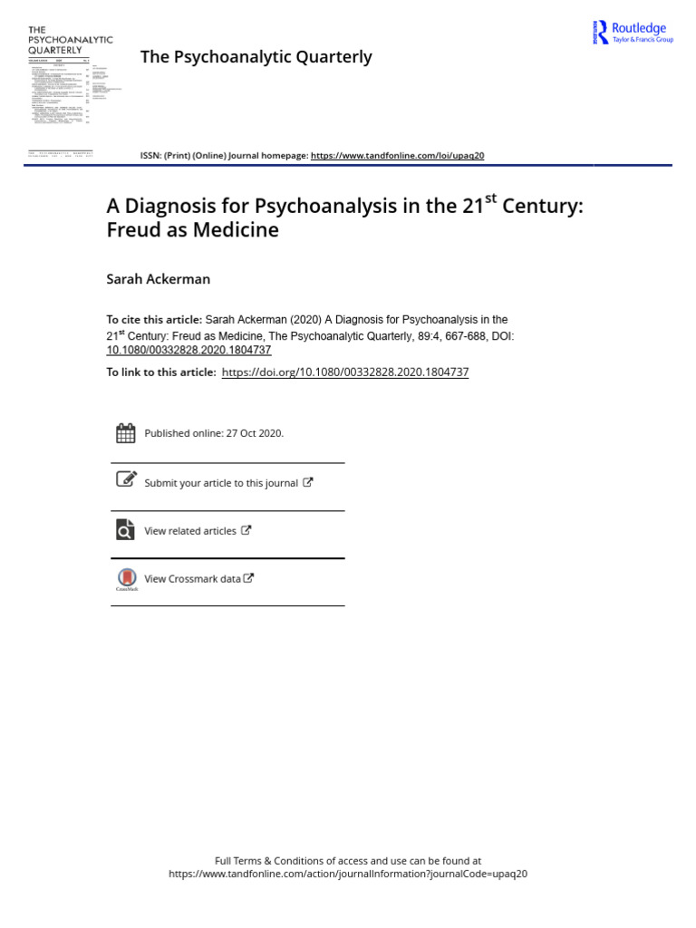 A Diagnosis for Psychoanalysis in the 21 | PDF | Psychoanalysis ...