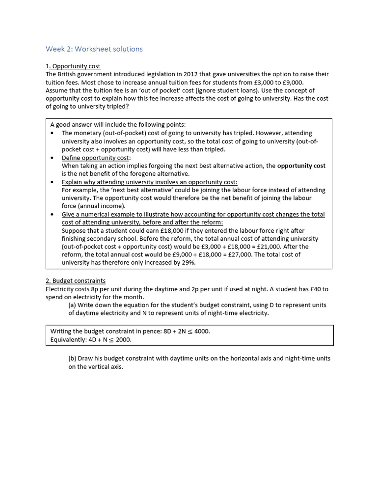 Week 2 Worksheet Solutions | PDF | Business Economics | Economics