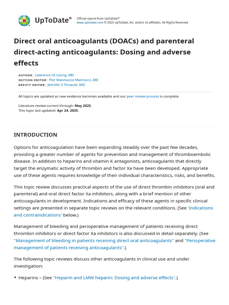 Direct Oral Anticoagulants (DOACs) and Parenteral Direct-Acting ...