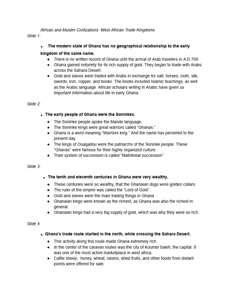 8L Notes for West African Trade Kingdoms | PDF | Africa