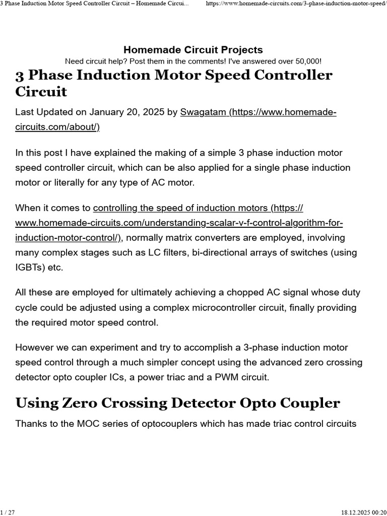 3 Phase Induction Motor Speed Controller Circuit - Homemade Circuit ...