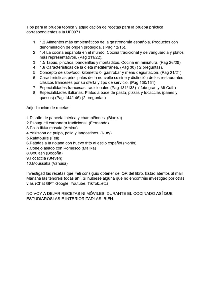 Tips para La Prueba Teórica y Adjudicación de Recetas para La Prueba ...