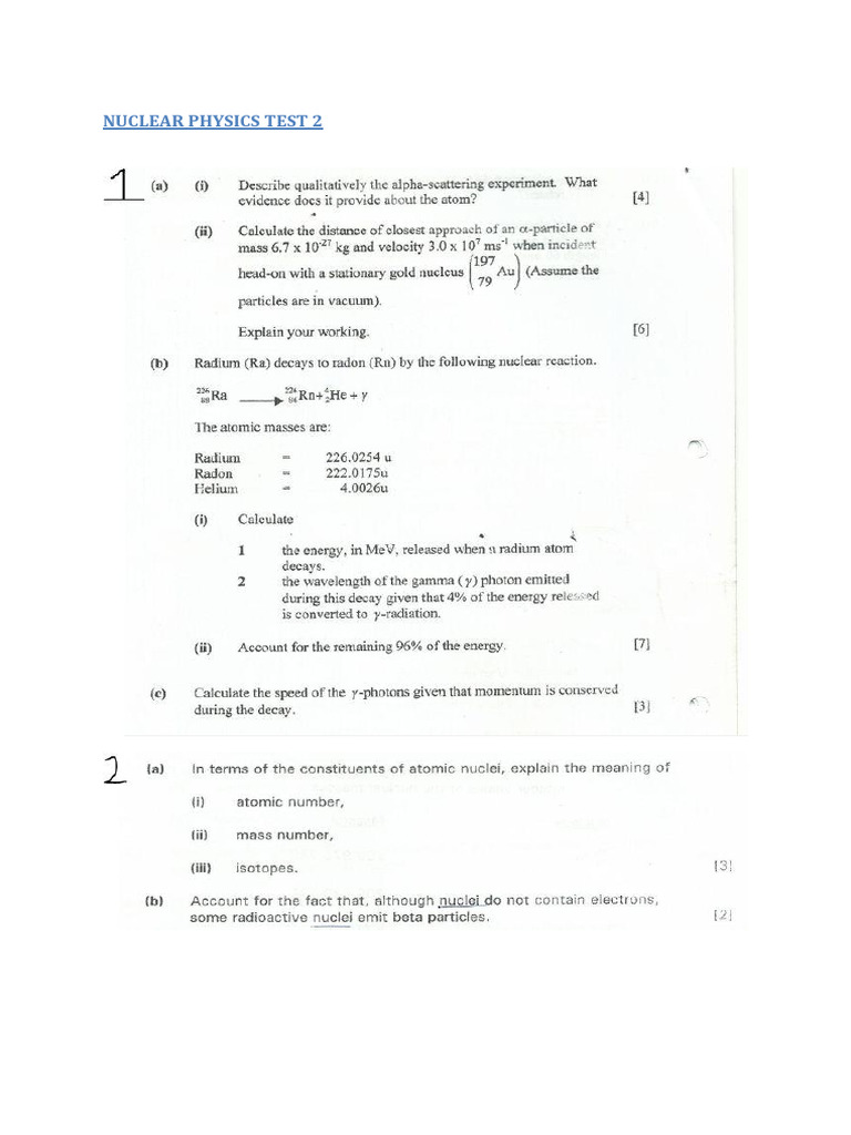 Nuclear Physics Test 2 | PDF