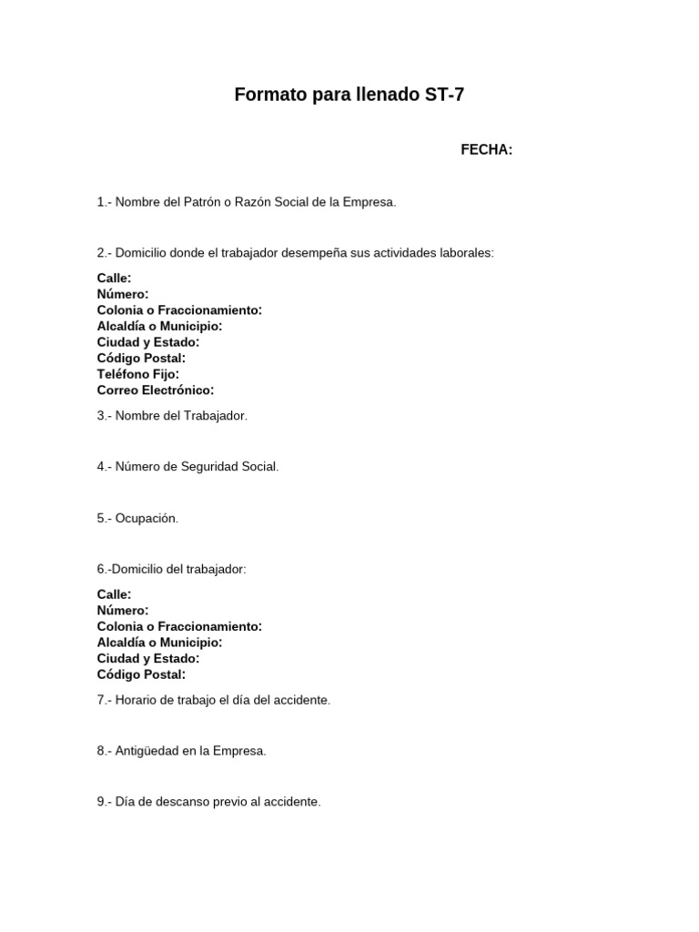 Formato Para Llenado ST7 | PDF