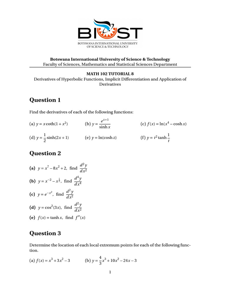 Tutorial 8-Derivatives (Exponential, Lorithmic and Hyperbolic Functions ...