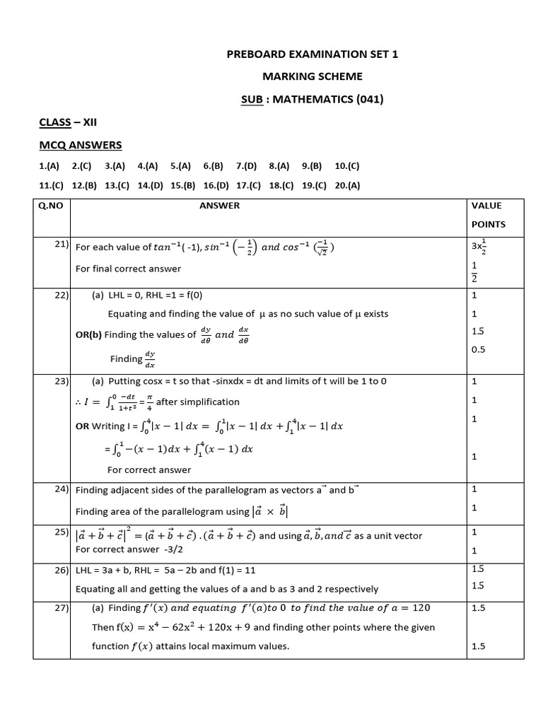 041 - SET A - Mathematics Key | PDF | Mathematics | Mathematical Analysis