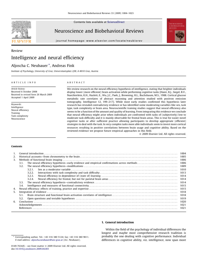 Intelligence and neural efficiency | PDF | Functional Magnetic ...