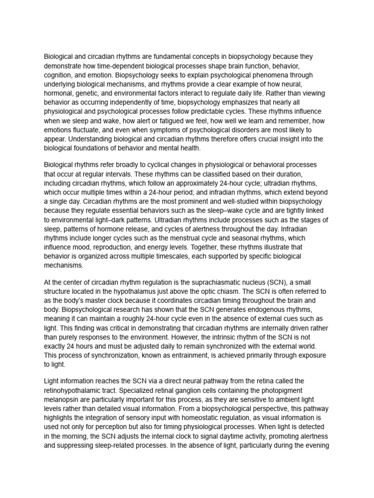 Understanding Biological Rhythms in Biopsychology | PDF | Circadian ...