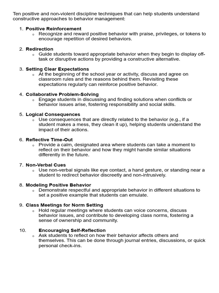 Positive Discipline Techniques for Students | PDF