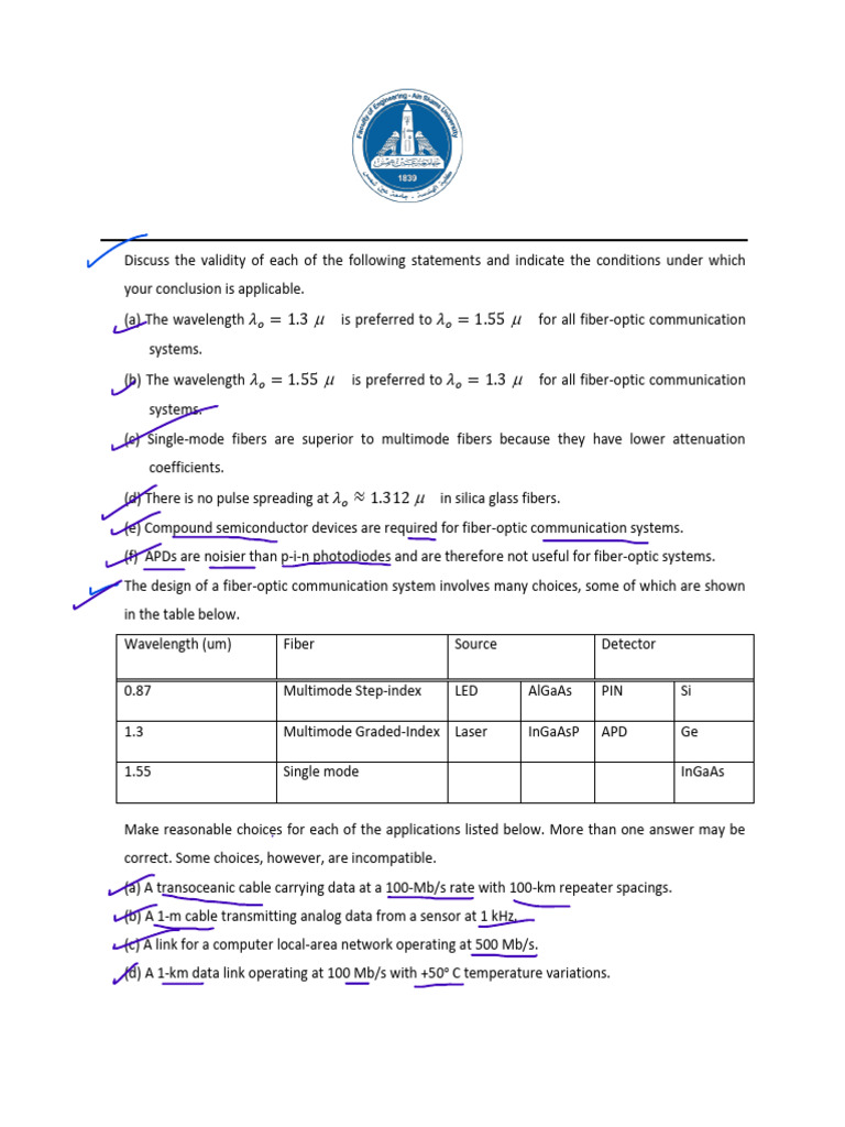Assignment7_Fall2024 | PDF | Fiber Optic Communication | Optical Fiber