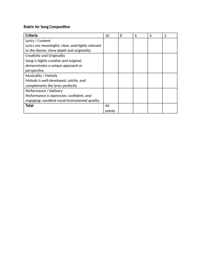 Rubric for Song Composition | PDF
