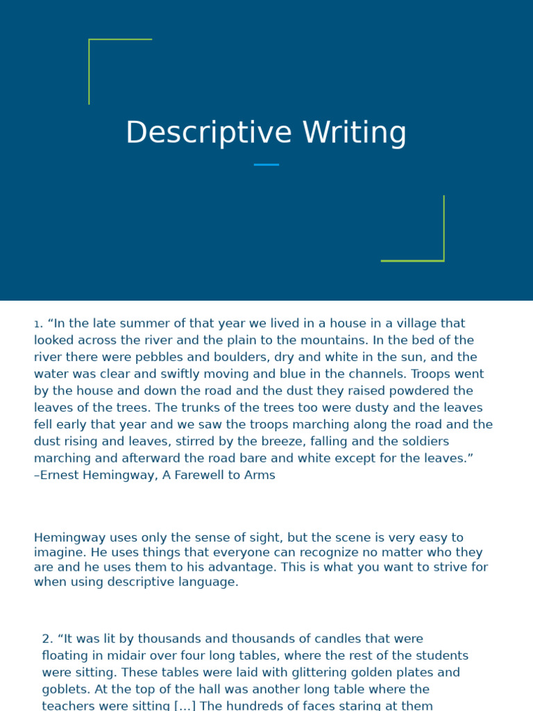 Descriptive Writing Grade 8 | PDF | The Great Gatsby