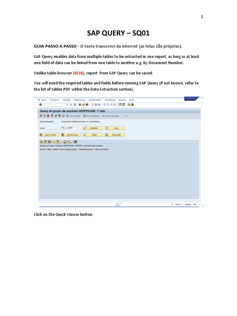Sap Query - Passo A Passo Sv01 | PDF | Information Retrieval | Databases