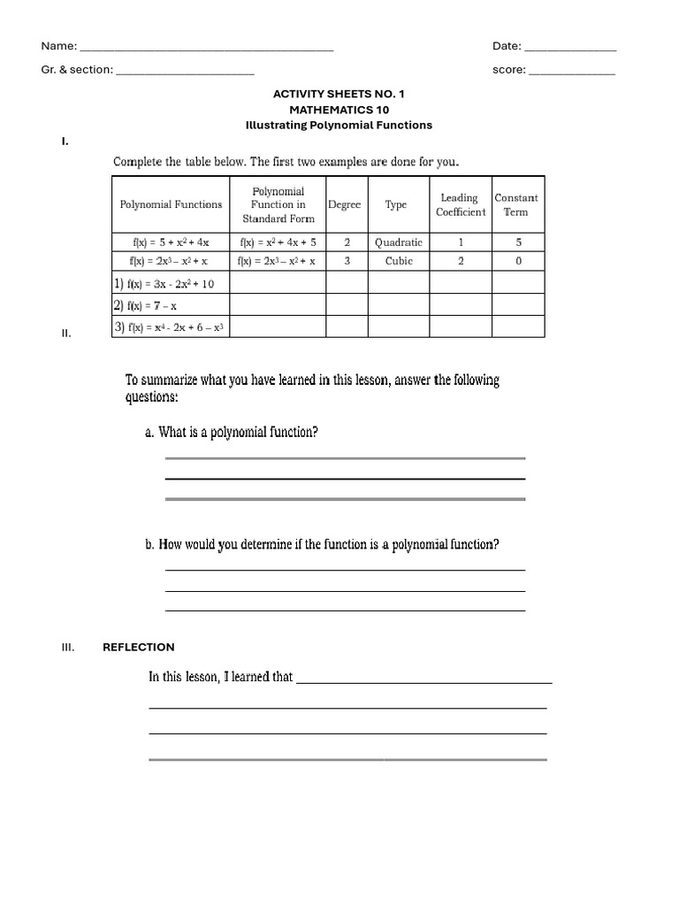 Mathematics 10 Activity Sheets Guide | PDF
