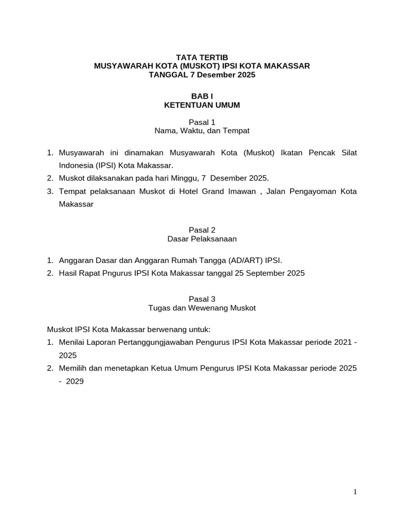 Tata Tertib Muskot IPSI Makassar 2025 | PDF