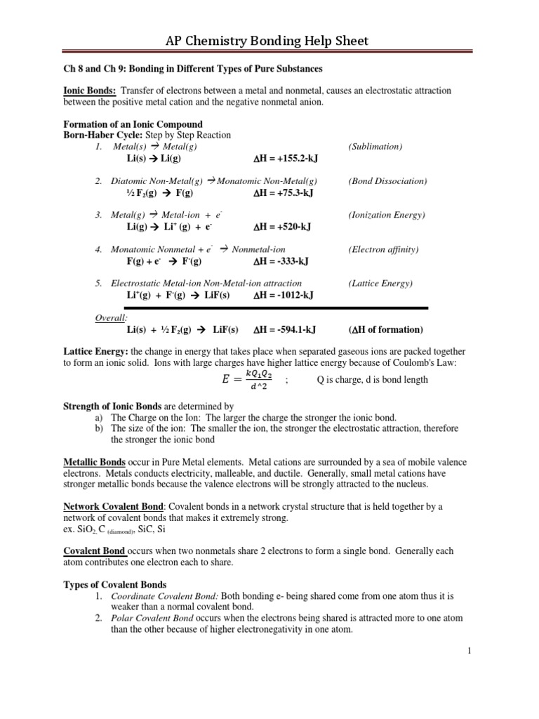AP Chemistry Bonding Guide | PDF | Chemical Bond | Covalent Bond