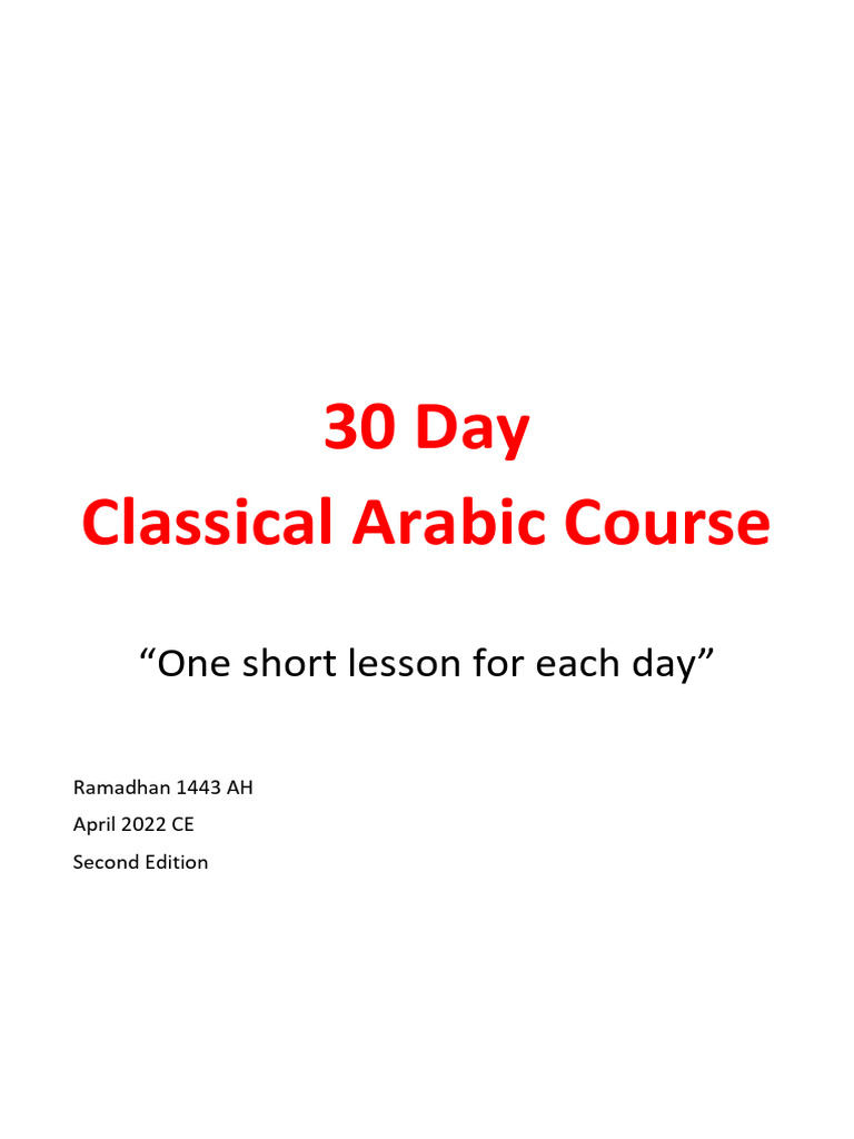 30-Day Classical Arabic Course Guide | PDF | Verb | Plural