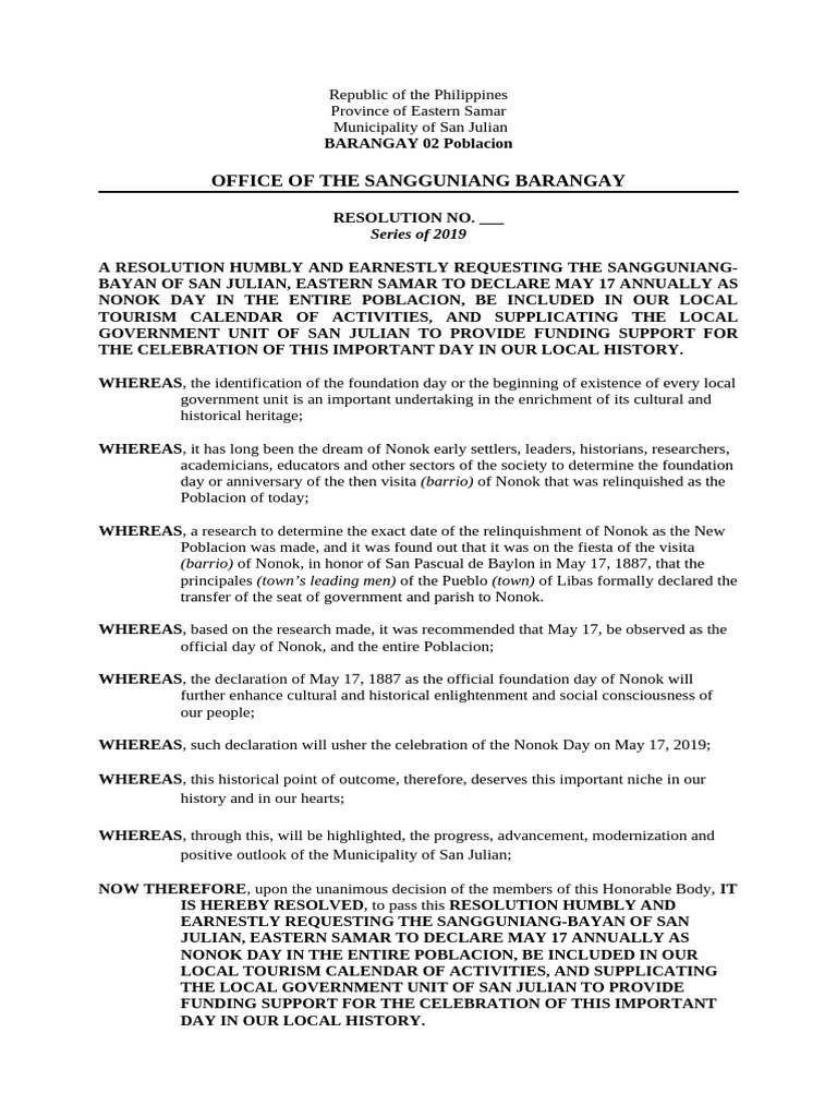 2019-Resolution On Nonok Day | PDF | Philippines