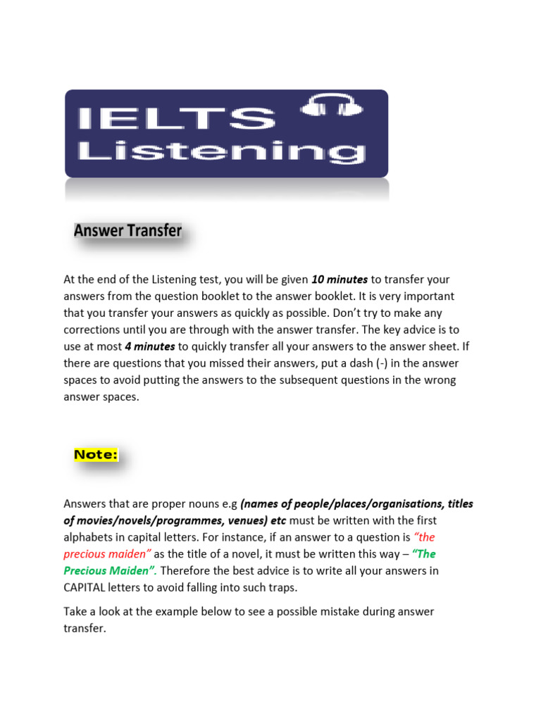 Tips for Answer Transfer in Listening Test | PDF
