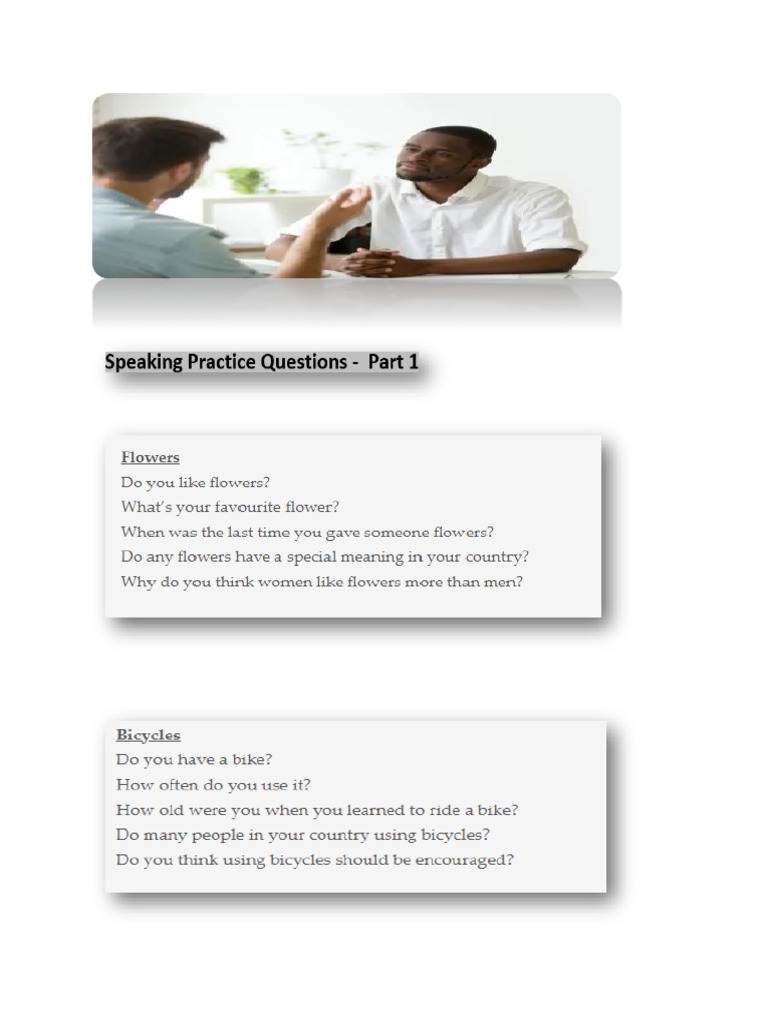 Speaking Practice Questions - Part 1 | PDF