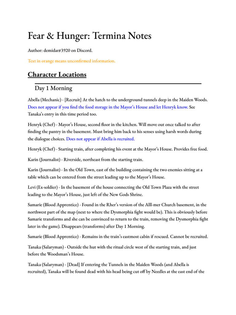 Fear & Hunger: Termina Character Guide | PDF
