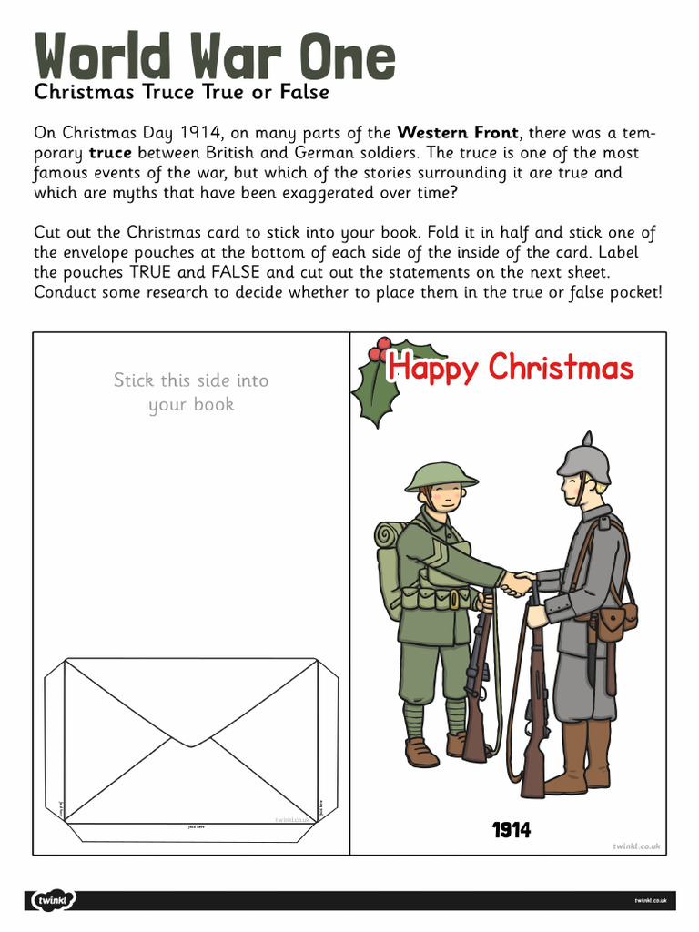 World War One World War One Christmas Truce True or False Cut and Stick ...
