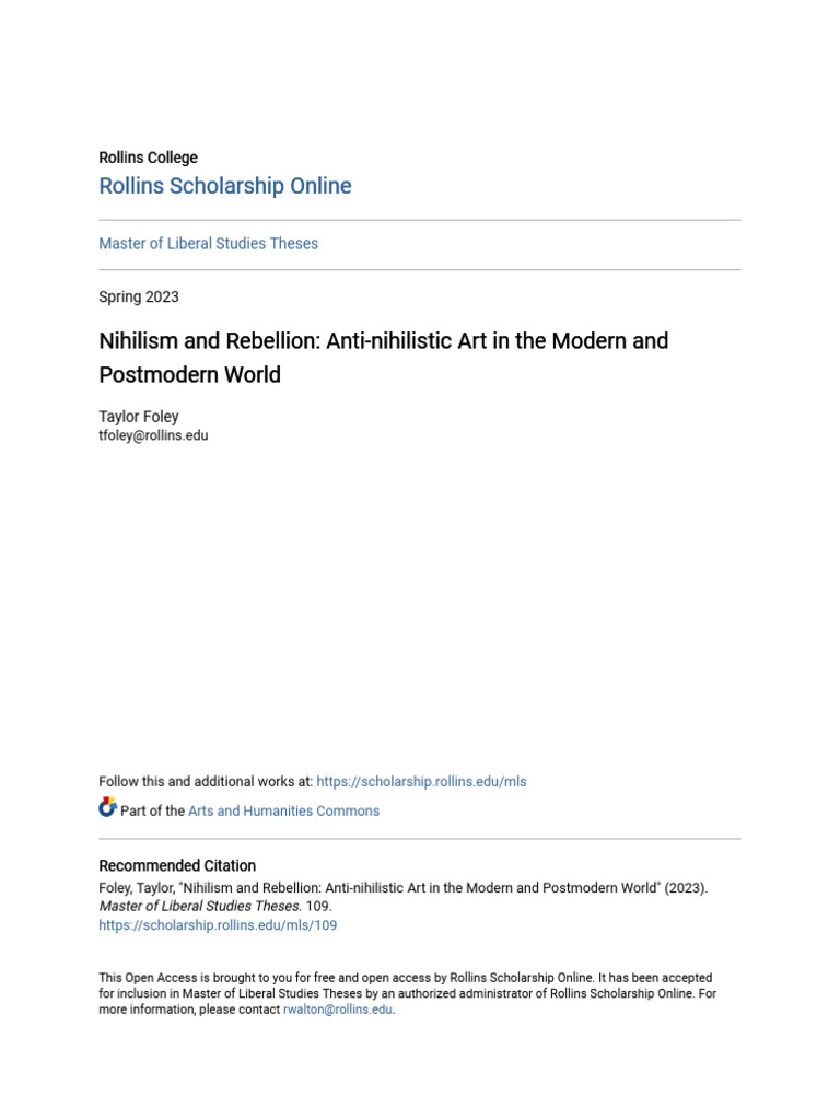 Nihilism and Rebellion - Anti-Nihilistic Art in The Modern and Pos ...