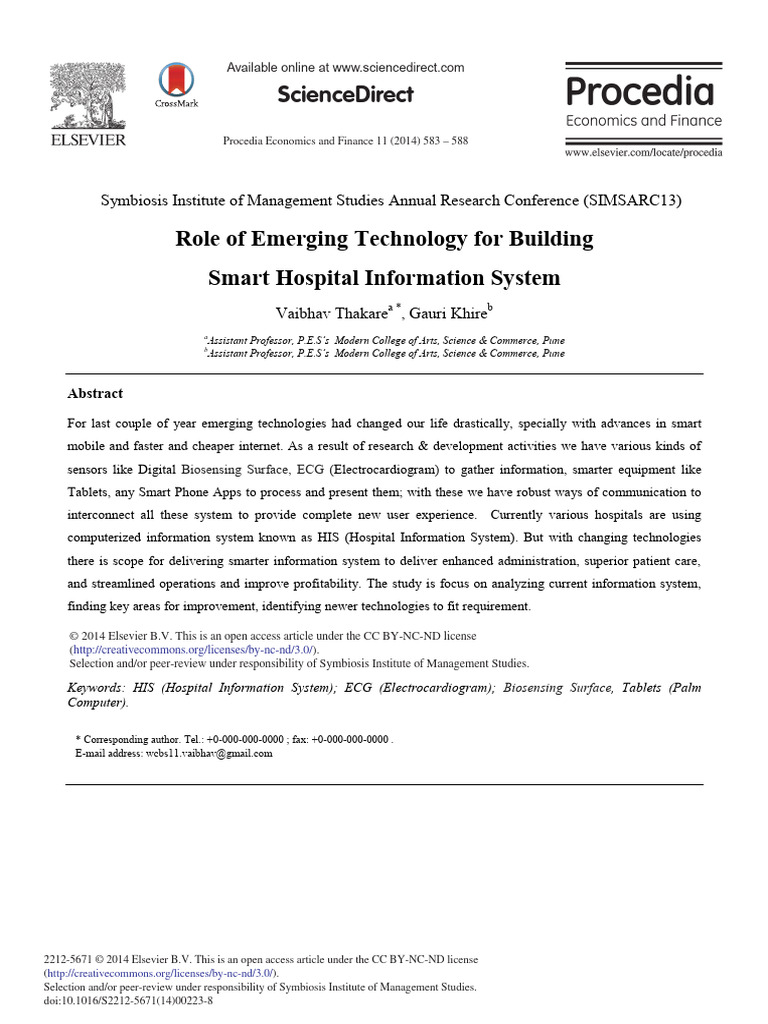 Role of Emerging Technology for Building Smart Hos | PDF | Surgery ...