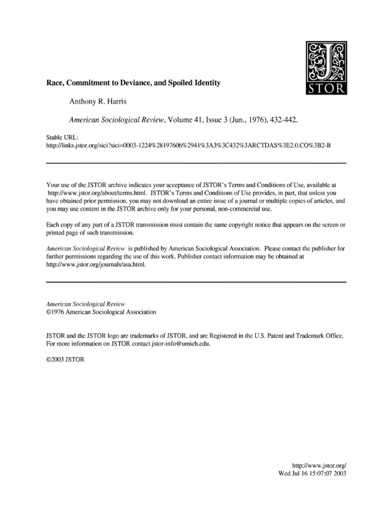 Race Commitment To Deviance and Spoiled Identity | PDF