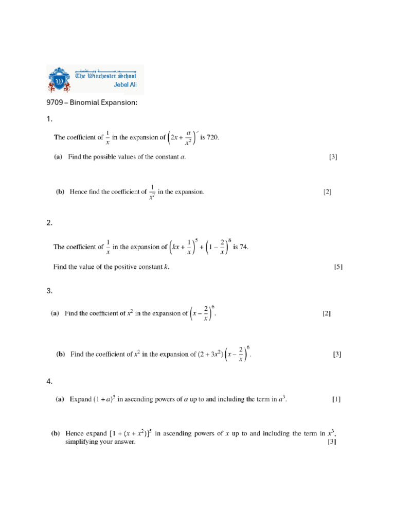 Binomial Expansion Worksheet | PDF