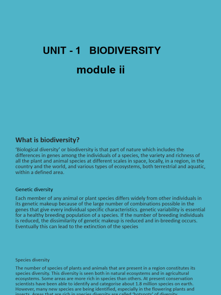 UNIT - 1 BIODIVERSITY (Module 2).pptx | PDF | Biodiversity | Climate ...