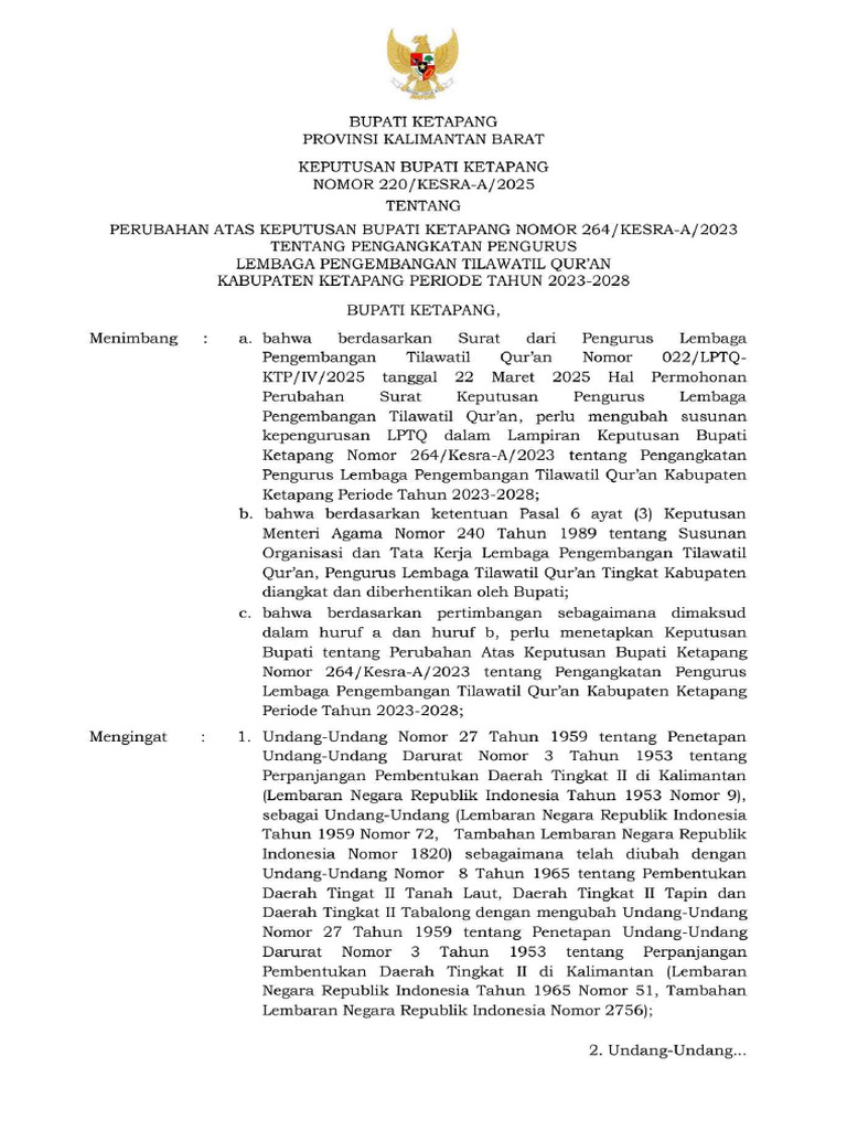 Draft SK 2025-2030 LPTQ Sandai | PDF